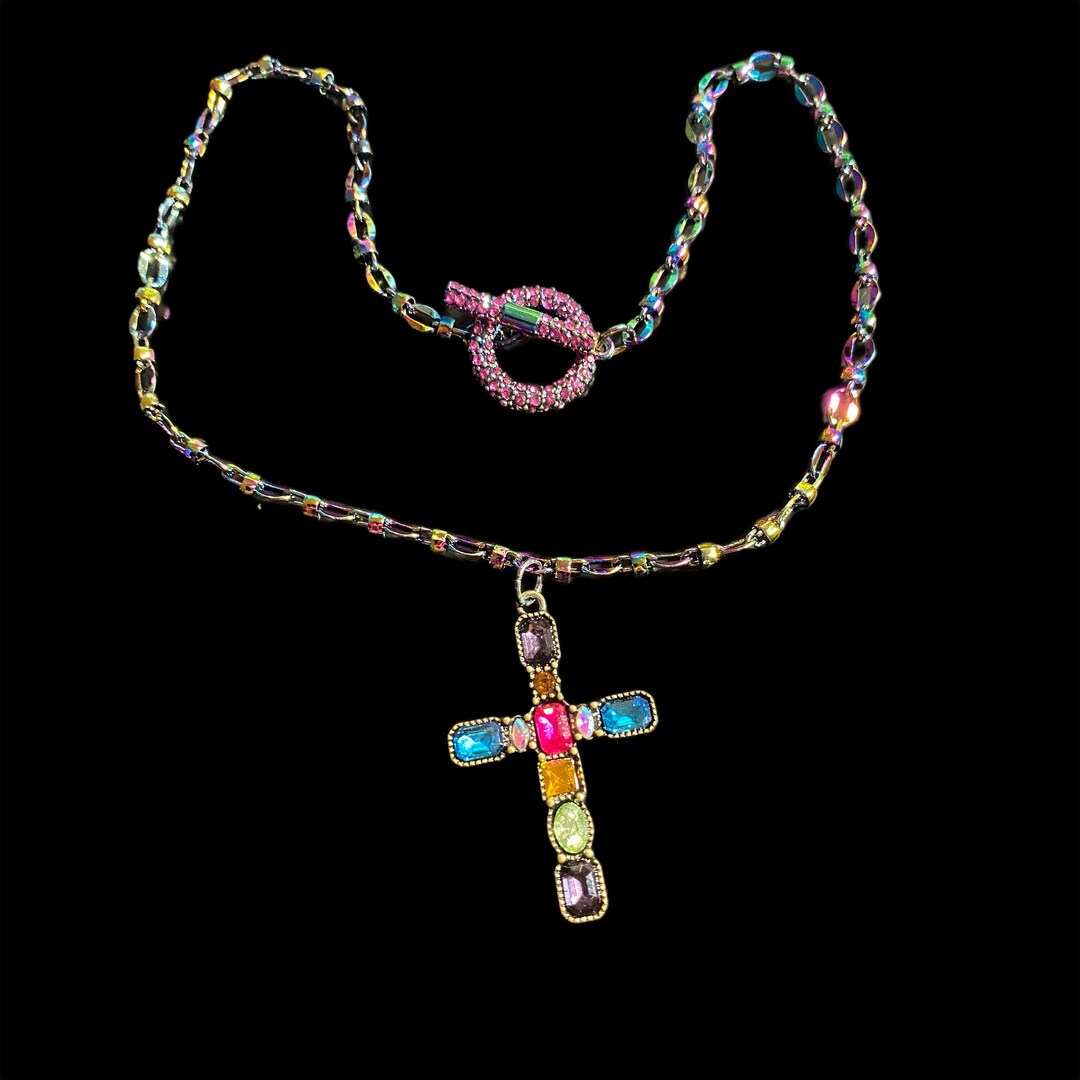 Rainbow Cross Necklace – A Symbol of Faith and Joy - Etsy