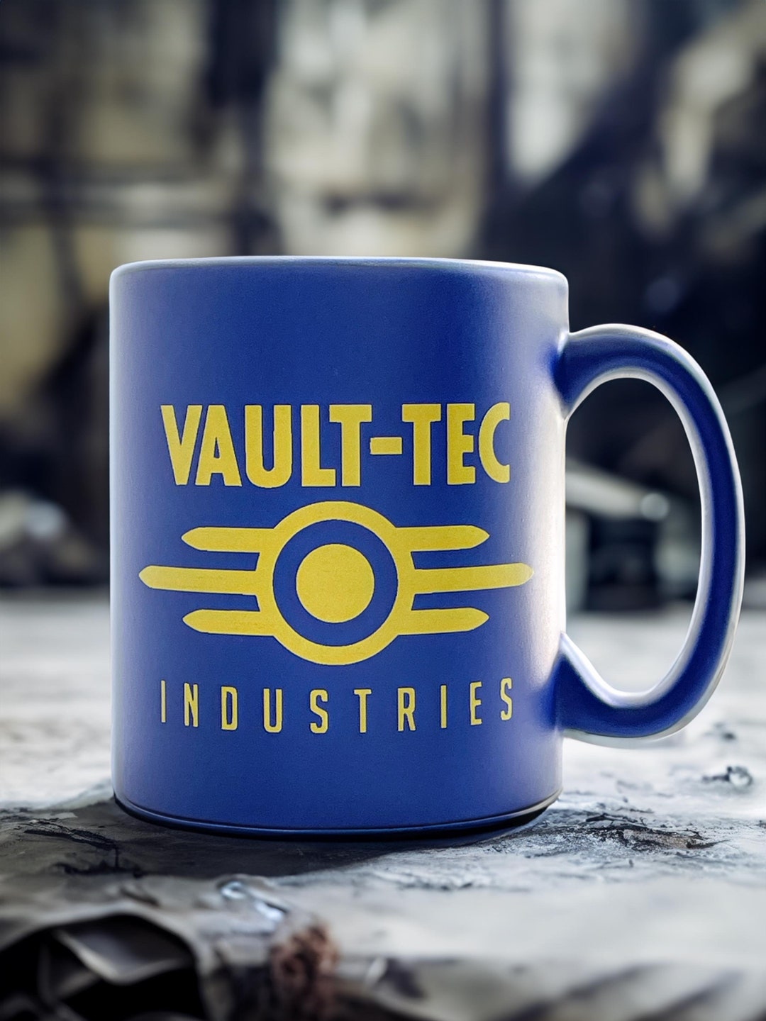 Vault Blue Mug | Tec Yellow Logo | Fictional Nuclear Fallout Prop ...