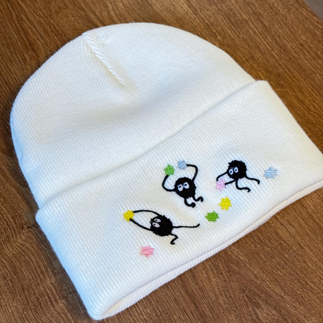 Soot Sprites Beanie | Studio Anime Embroidered Hat | Pastel Stars ...