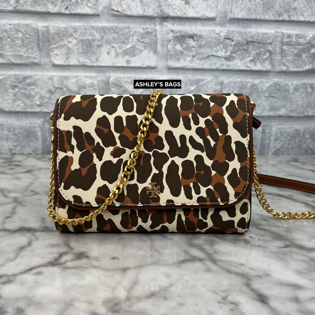 Tory Burch Emerson Printed Chain Wallet Crossbody in Leopard Print - Etsy