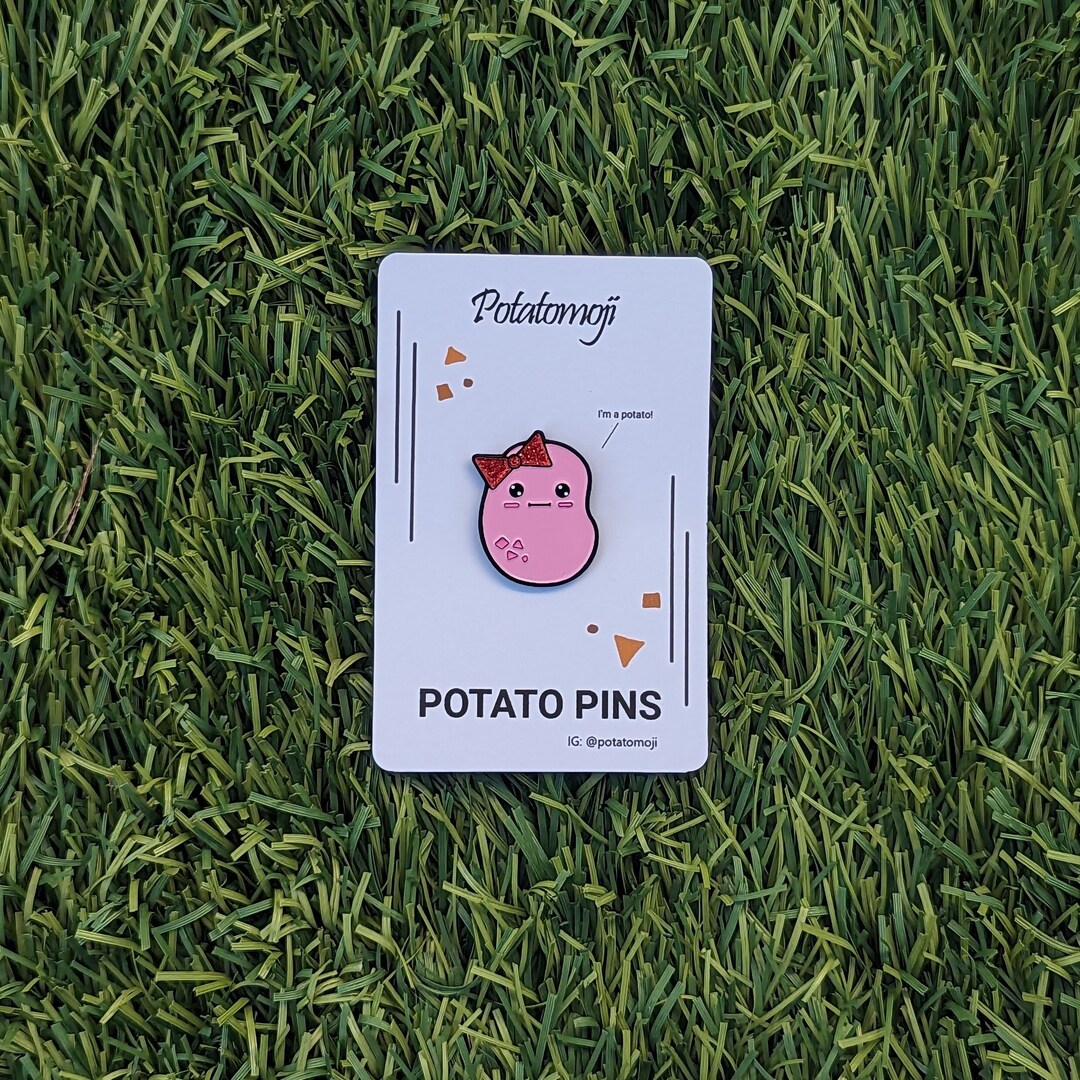 Cute Potato Girl Pin With Glitter Bow - Cute, Kawaii Pink Potato With ...