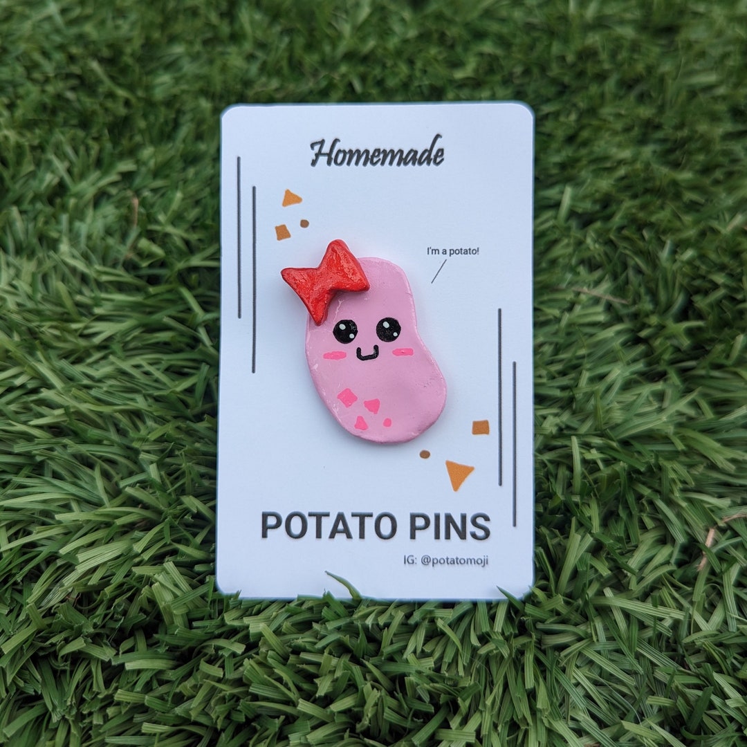 Happy Potato Girl Pin - Cute, Kawaii Pink Potato With Smile & Bow ...