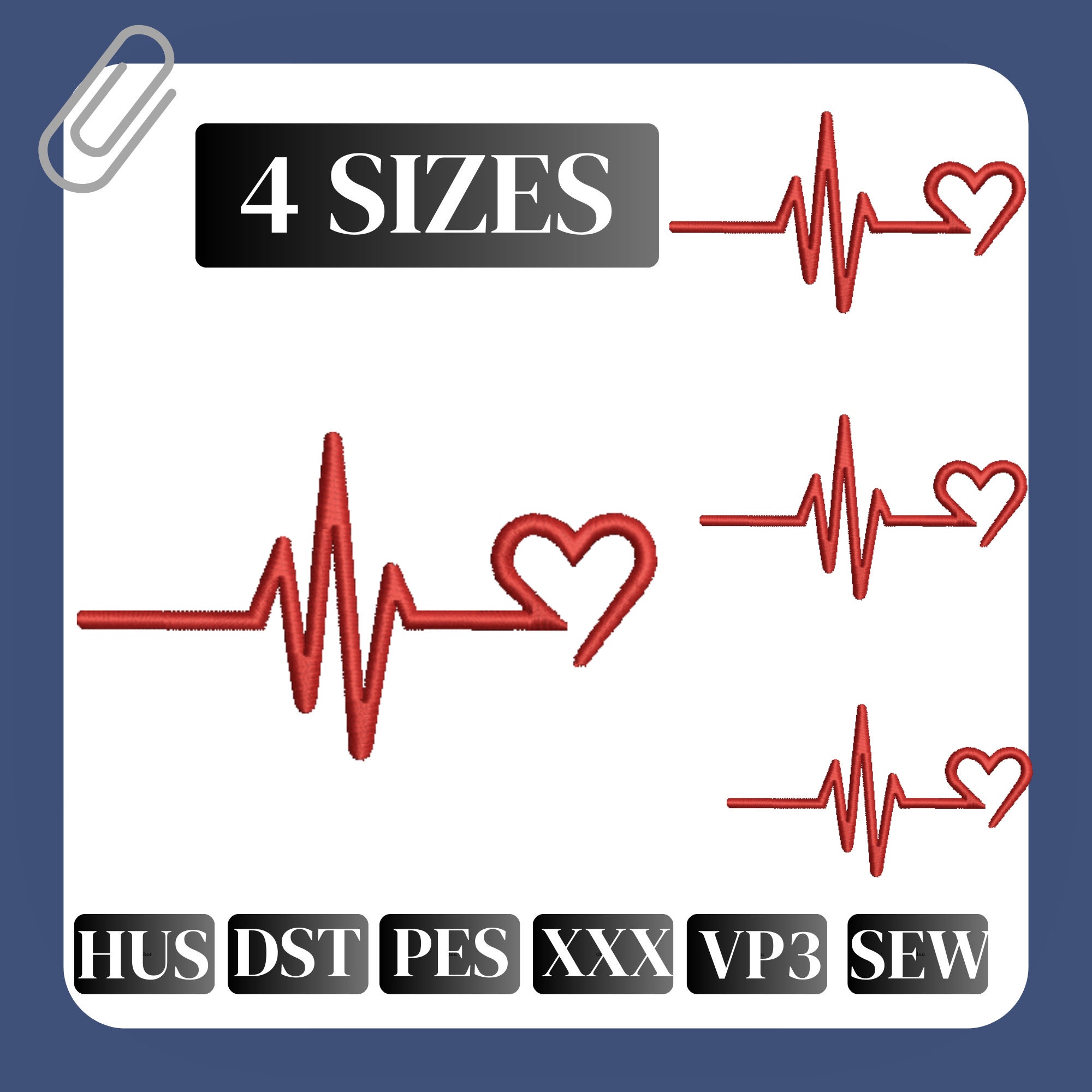 Heartbeat Embroidery Design. Heart Embroidery Designs. Heart - Etsy