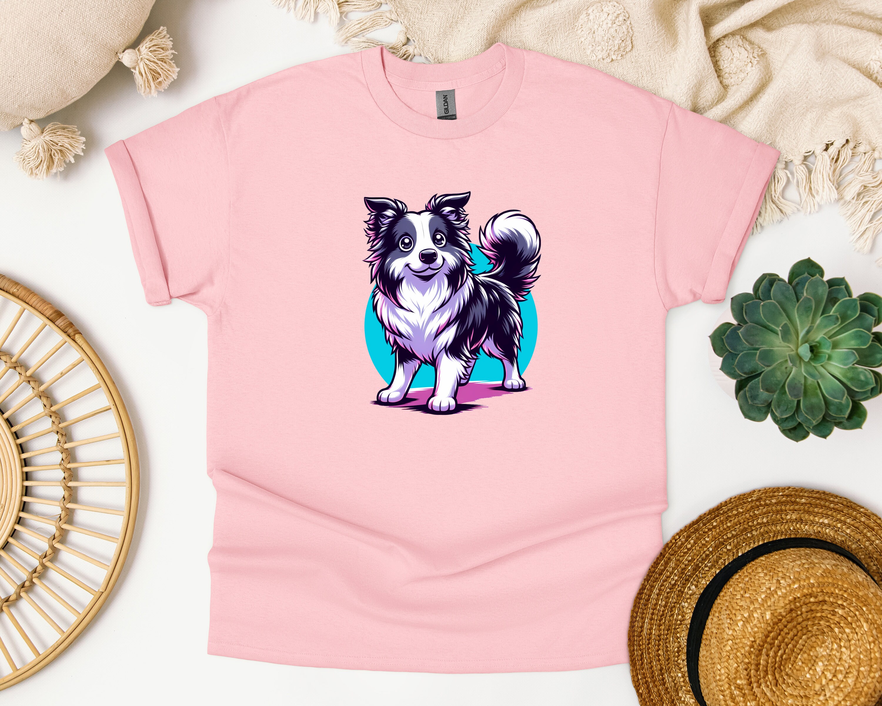 Vibrant Border Collie T-shirt / Radiant Puppy T-shirt / Collie Design ...