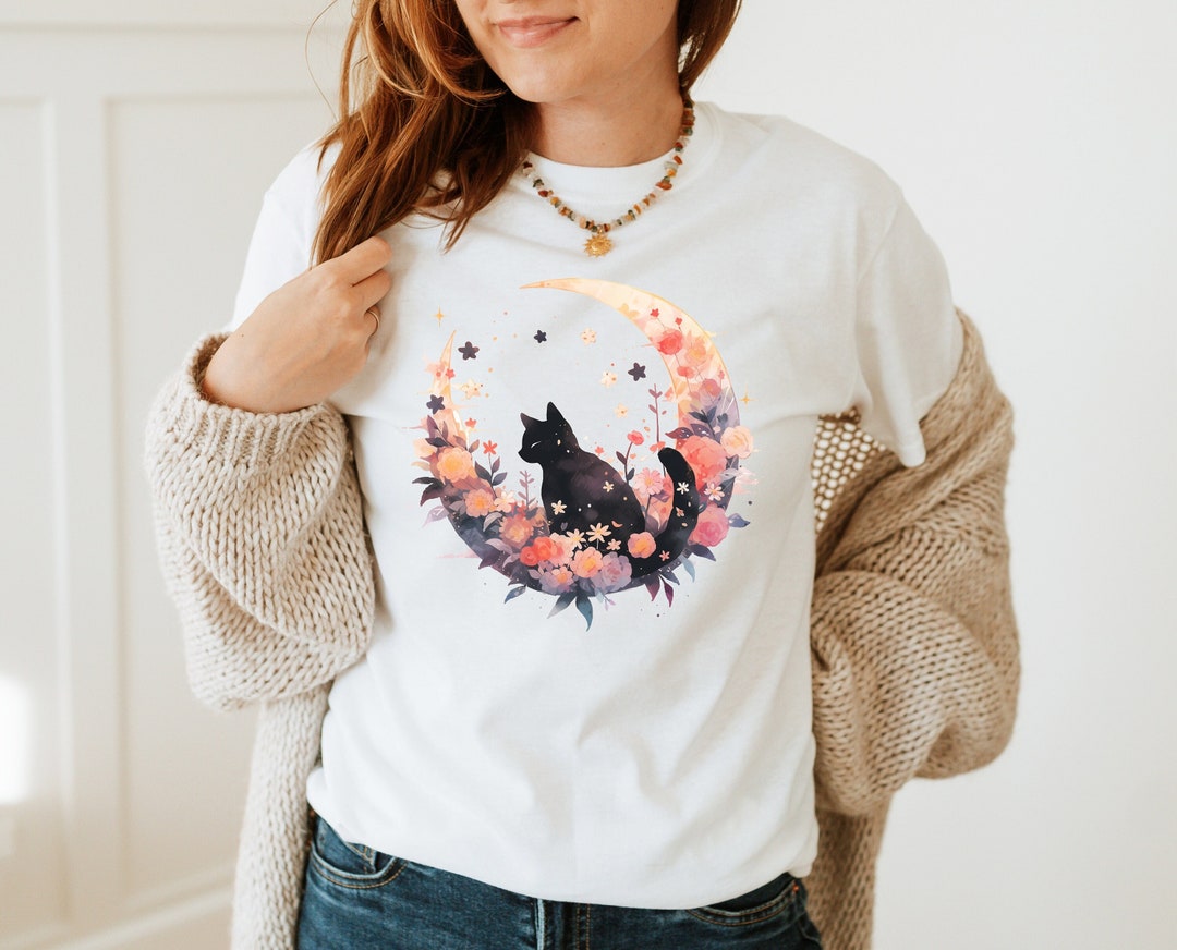 Watercolour Cat & Moon Shirt | Japanese Style Cat Tee | Oriental Art ...