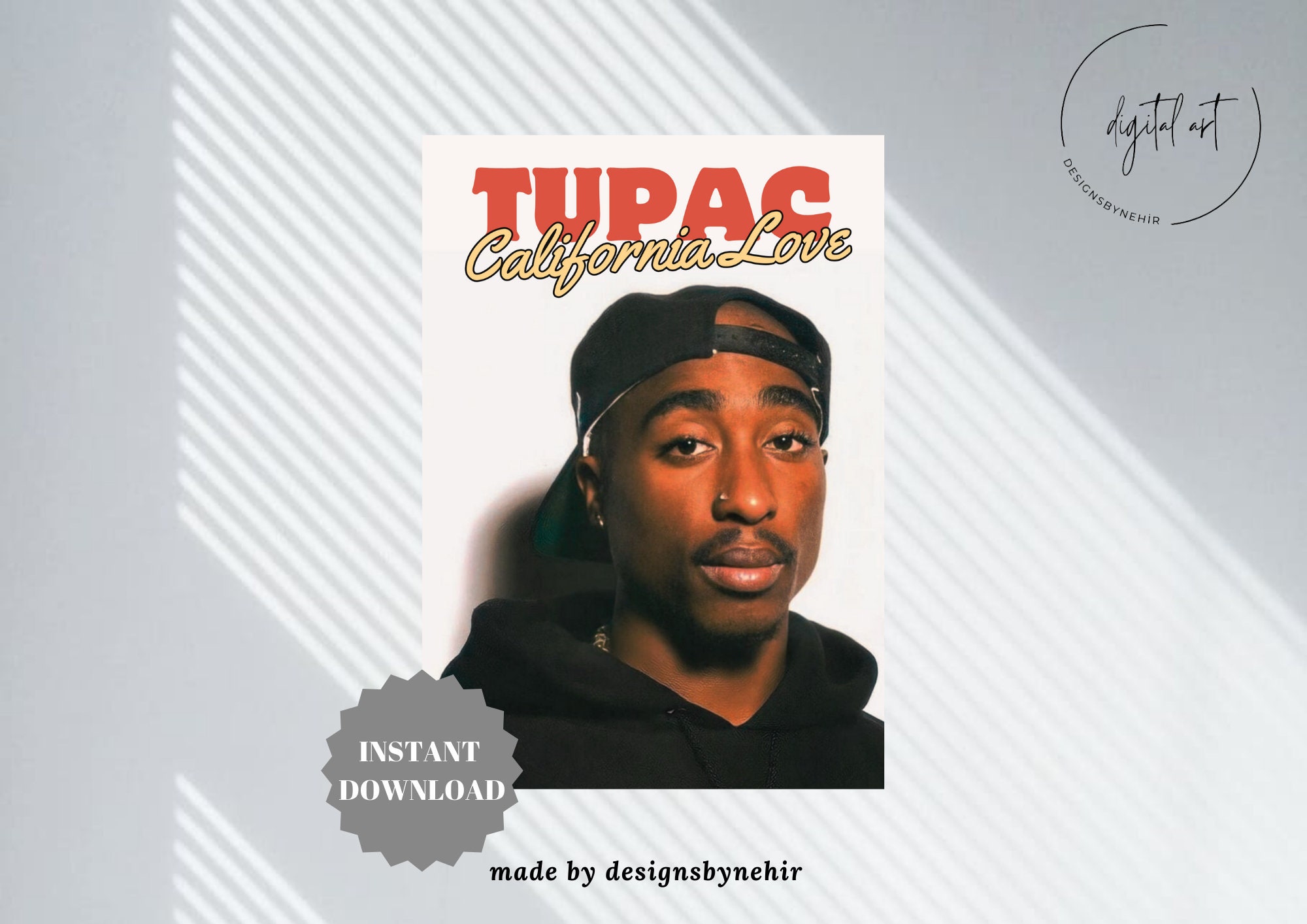 Tupac Poster Retro Tupac Poster Retro Rapper Poster Digital Rapper ...
