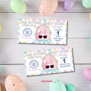 Printable Easter Bunny Bucks Easter Egg Hunt Reward Coupons Prefilled ...