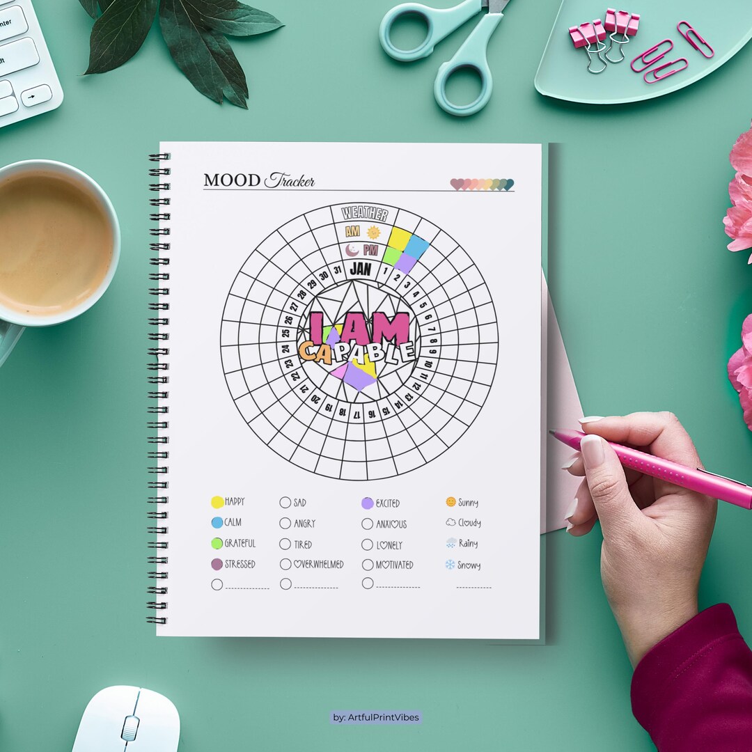 Monthly Mood Tracker Printable PDF – Letter Size and A4, Portrait ...