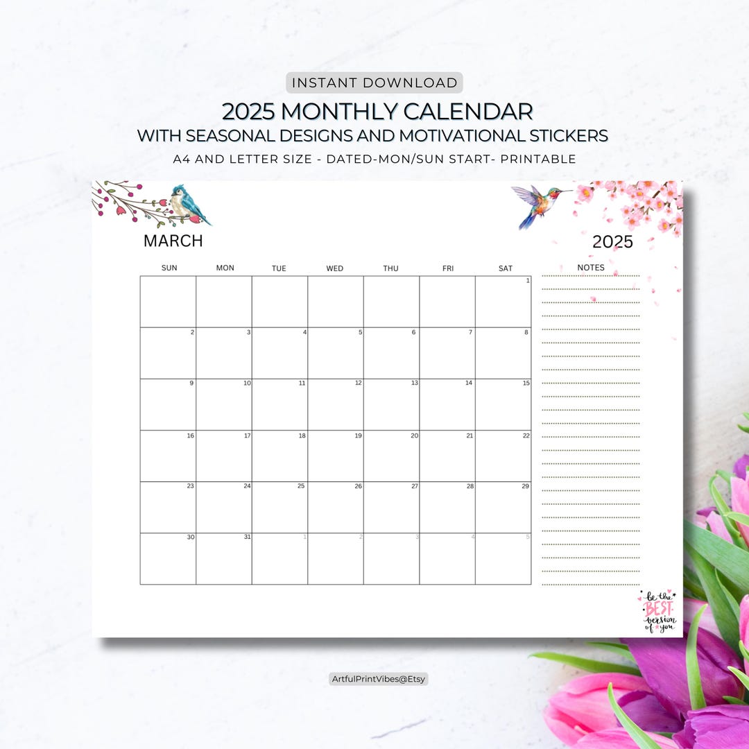 2025 Calendar Printable Landscape Letter Size A4 Size Dated Monthly ...
