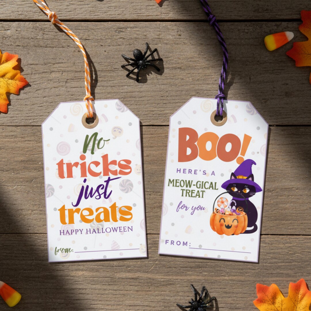 Halloween Gift Tags: No Tricks Just Treats & Boo Cat (instant Download ...