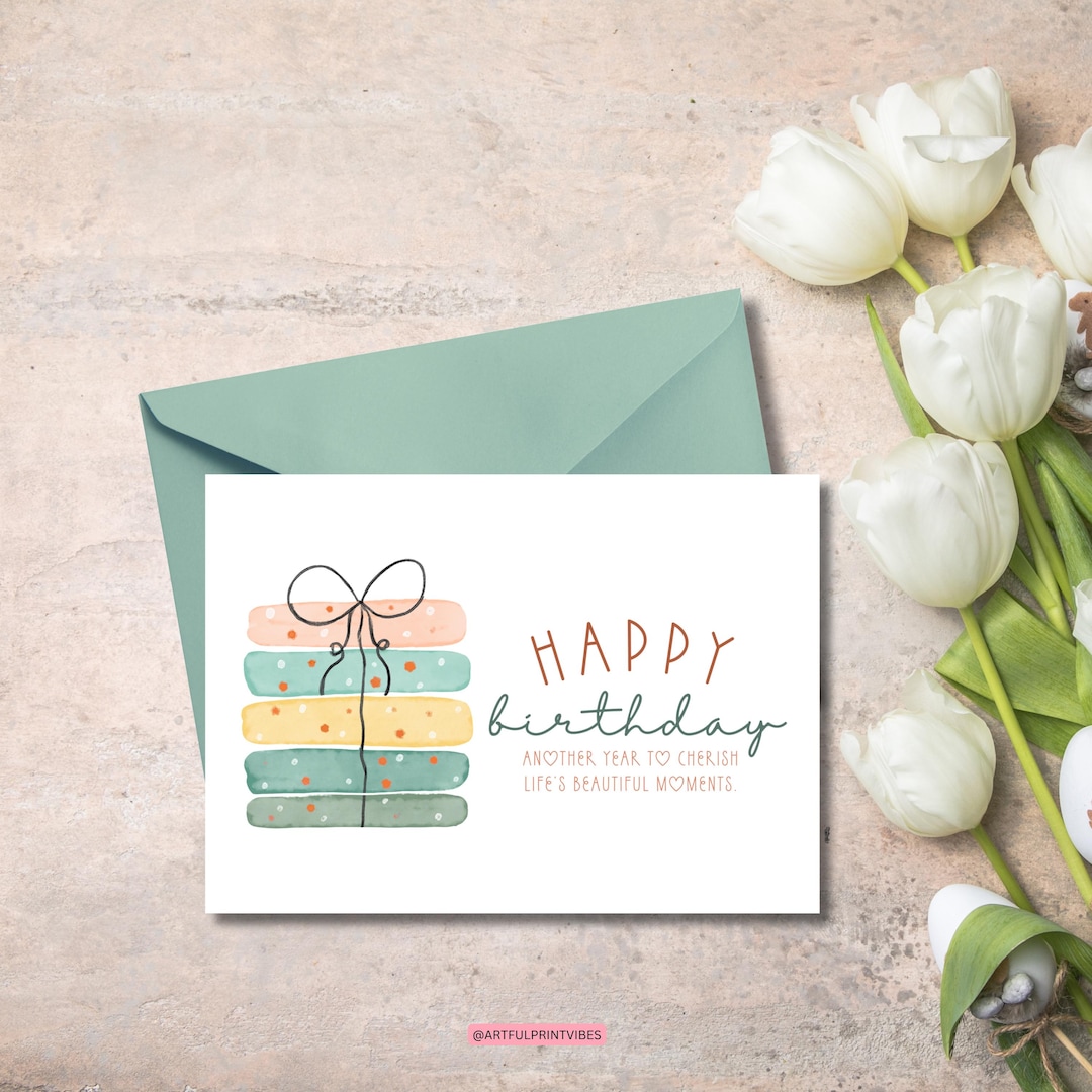 Printable Boho Birthday Card: Minimalist Gift (PDF) - Etsy
