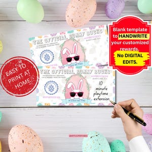 Printable Easter Bunny Bucks Easter Egg Hunt Reward Coupons Prefilled ...