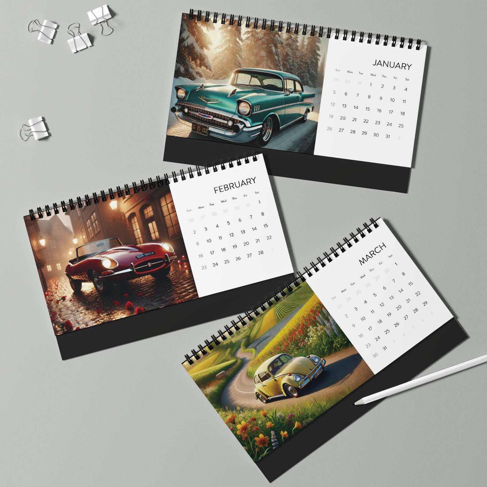 Desk Calendar 2025 Retro Vintage Cars Calendar Classic Car Art Car ...