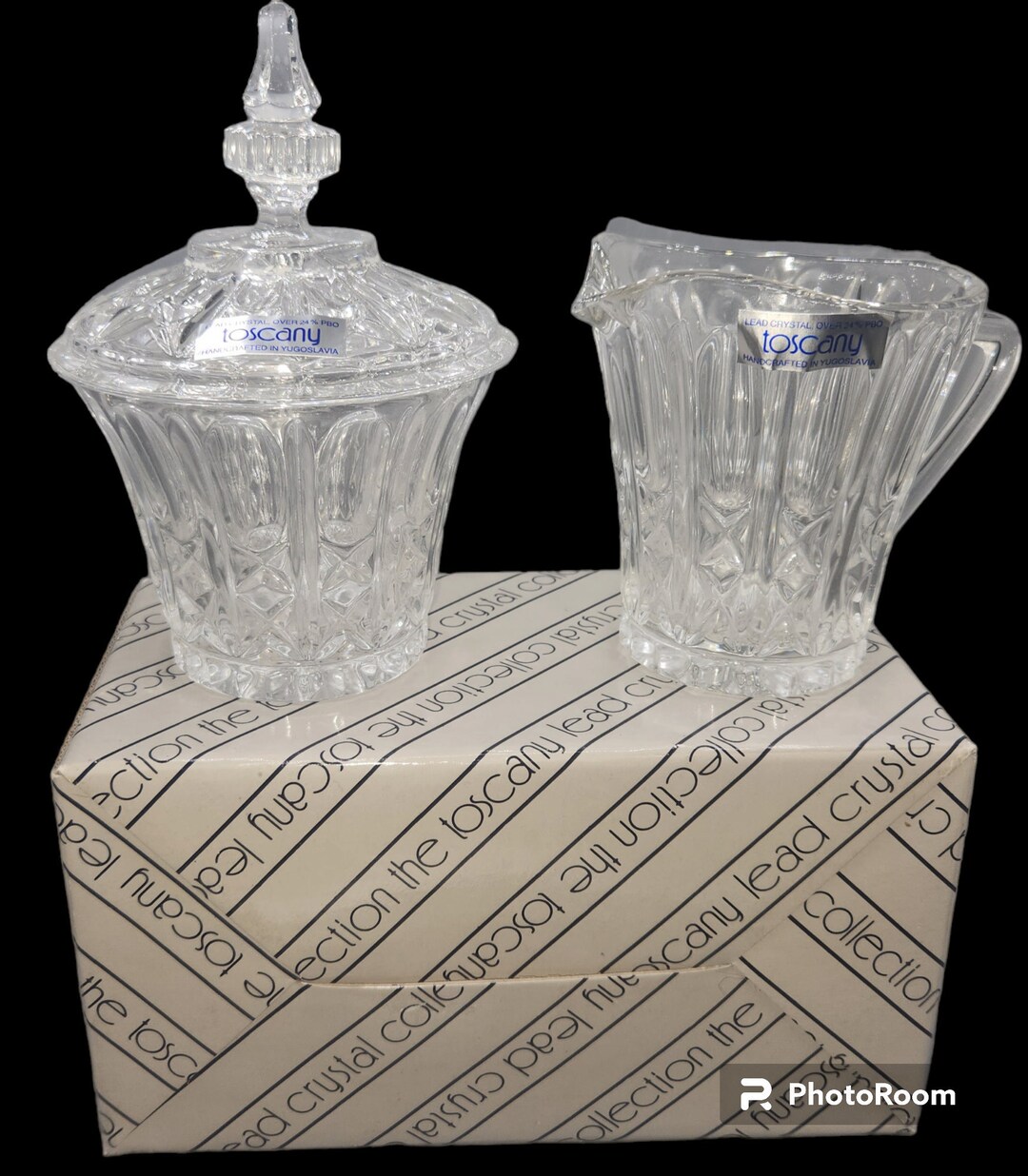 Vintage Toscany Lead Crystal Creamer Sugar Bowl W Lid Set Handcrafted ...