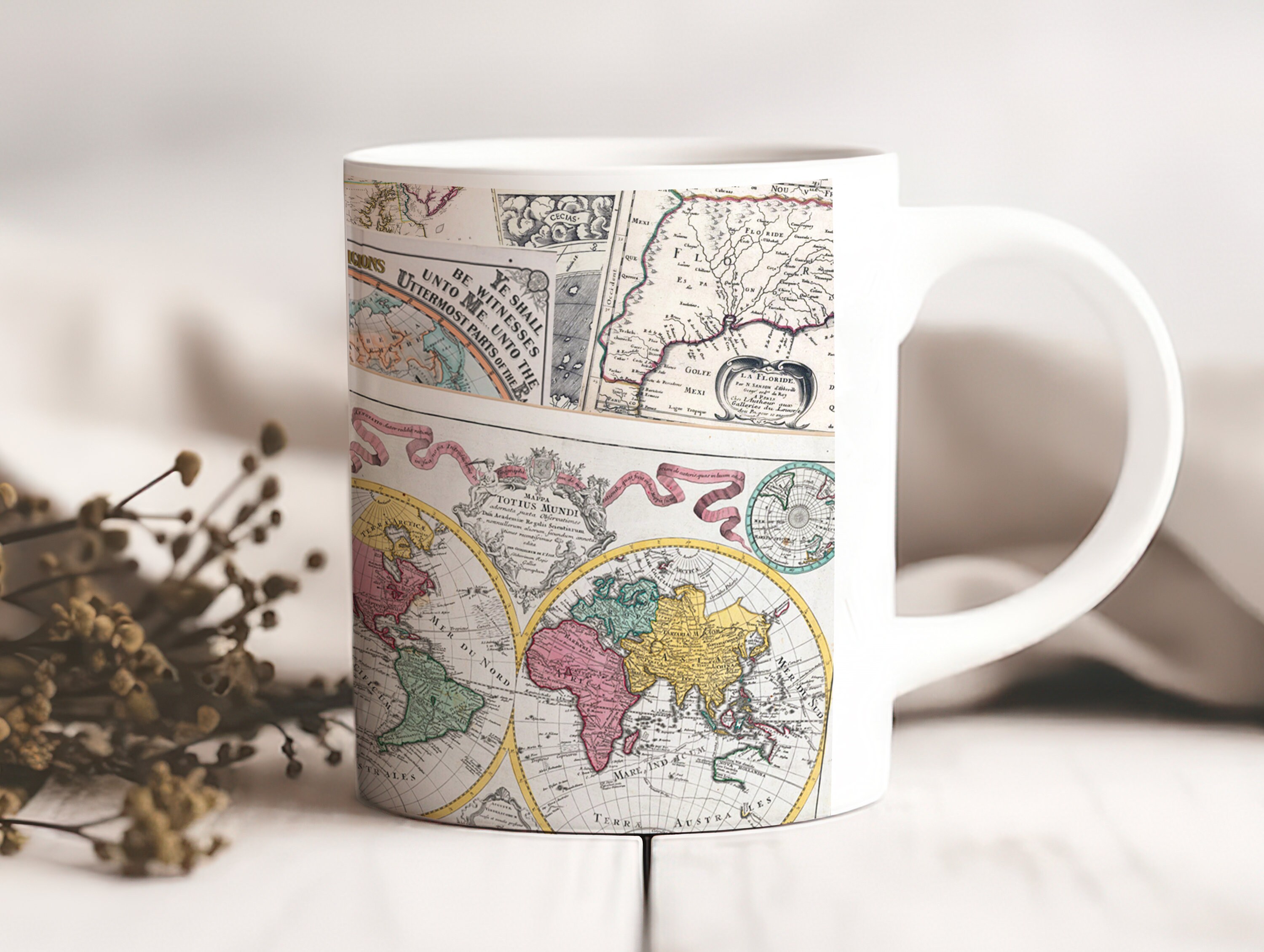 Vintage World Maps Retro Coffee Mug | Classic Artwork, Christian Art ...
