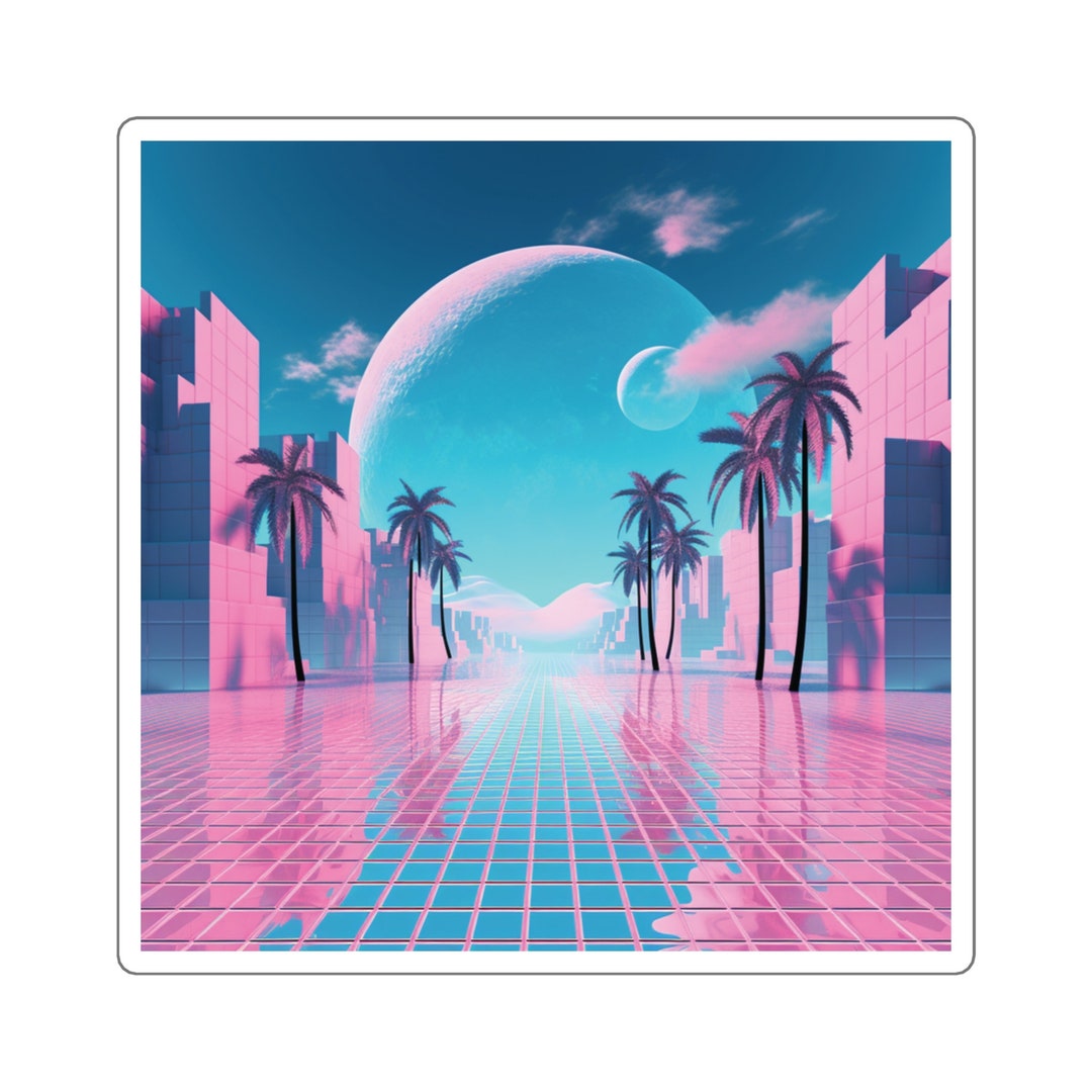 Vaporwave Boulevard Square Sticker 3, Retrowave Synthwave, Vaporwave ...