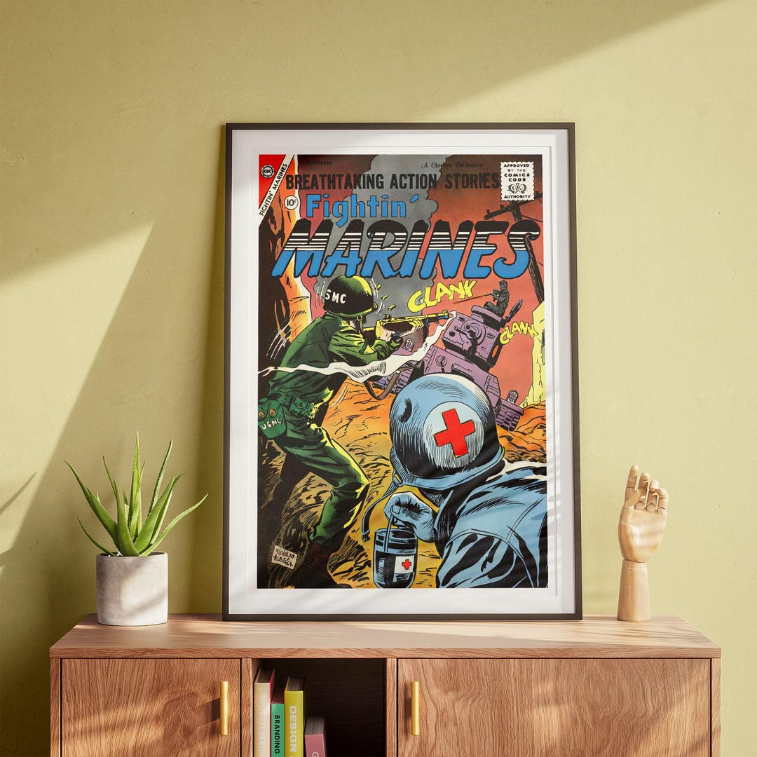 Fightin' Marines, Vintage Wall Art, World War Two, Comic Book Poster ...