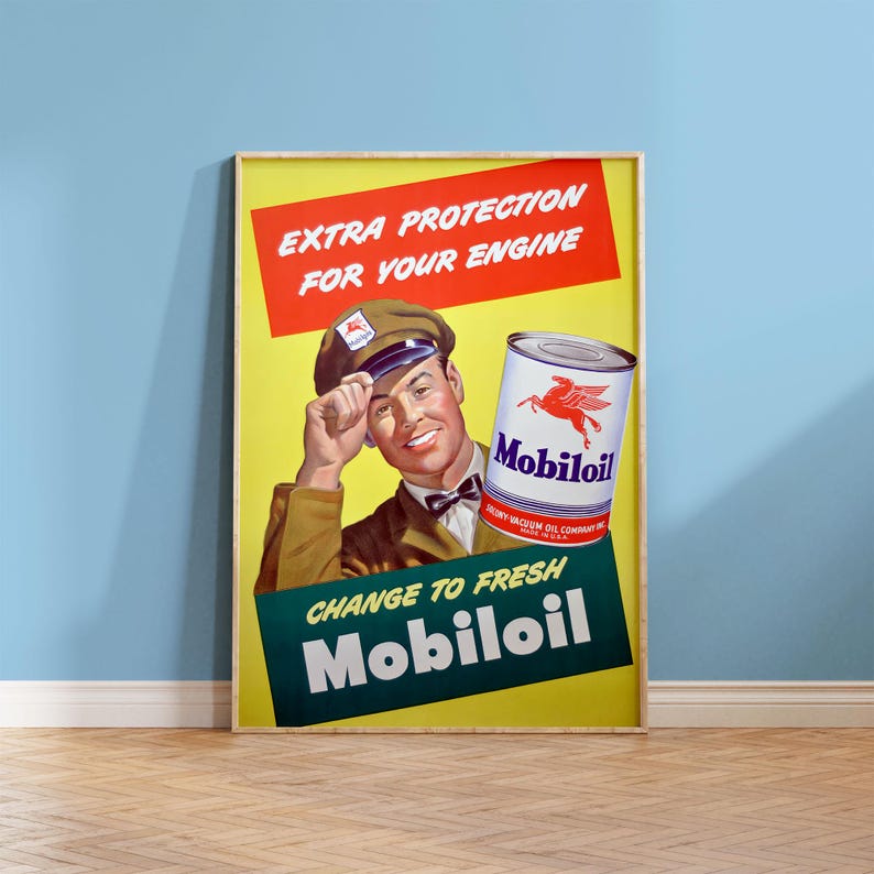 Mobiloil Poster, Vintage Wall Art, Retro Advertising, Classic Poster ...