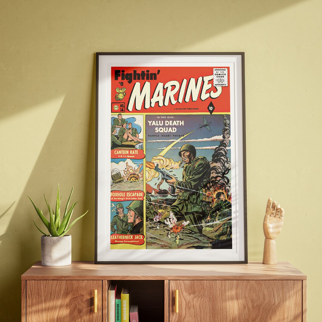 Fightin' Marines, Vintage Wall Art, World War Two, Comic Book Poster ...