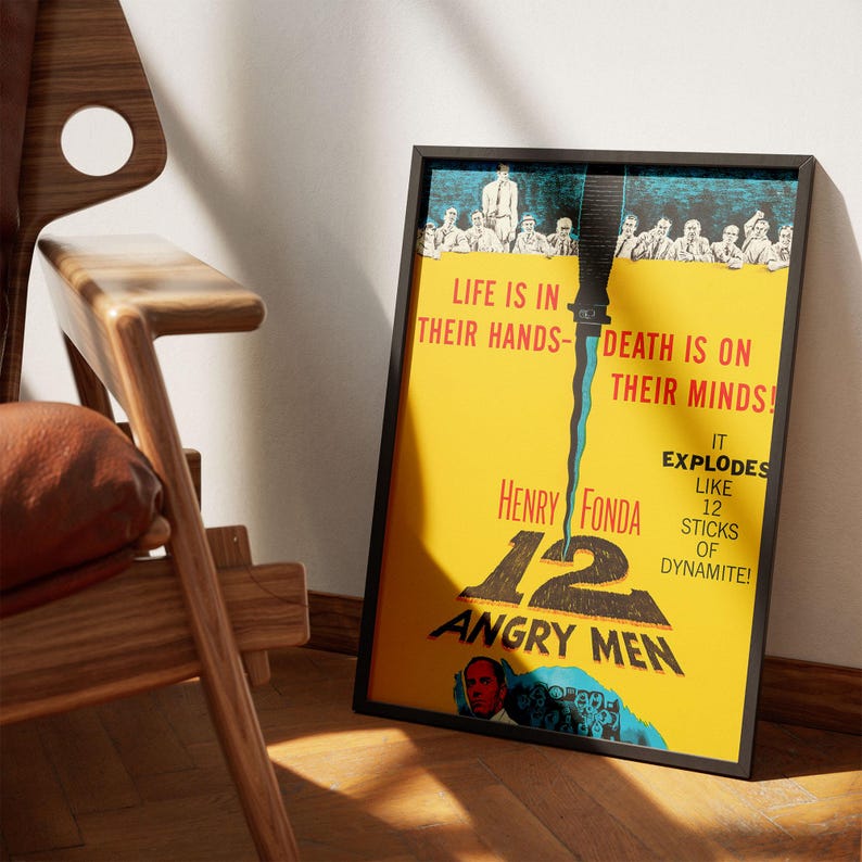 Twelve Angry Men, Vintage Wall Art, Henry Fonda, Movie Poster, Retro ...