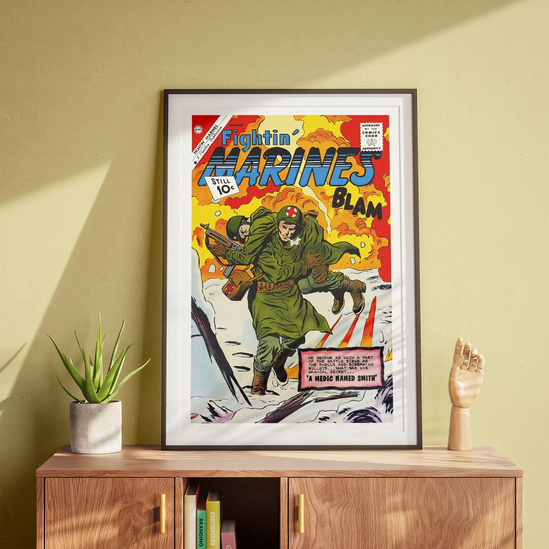 Fightin' Marines, Vintage Wall Art, World War Two, Comic Book Poster ...