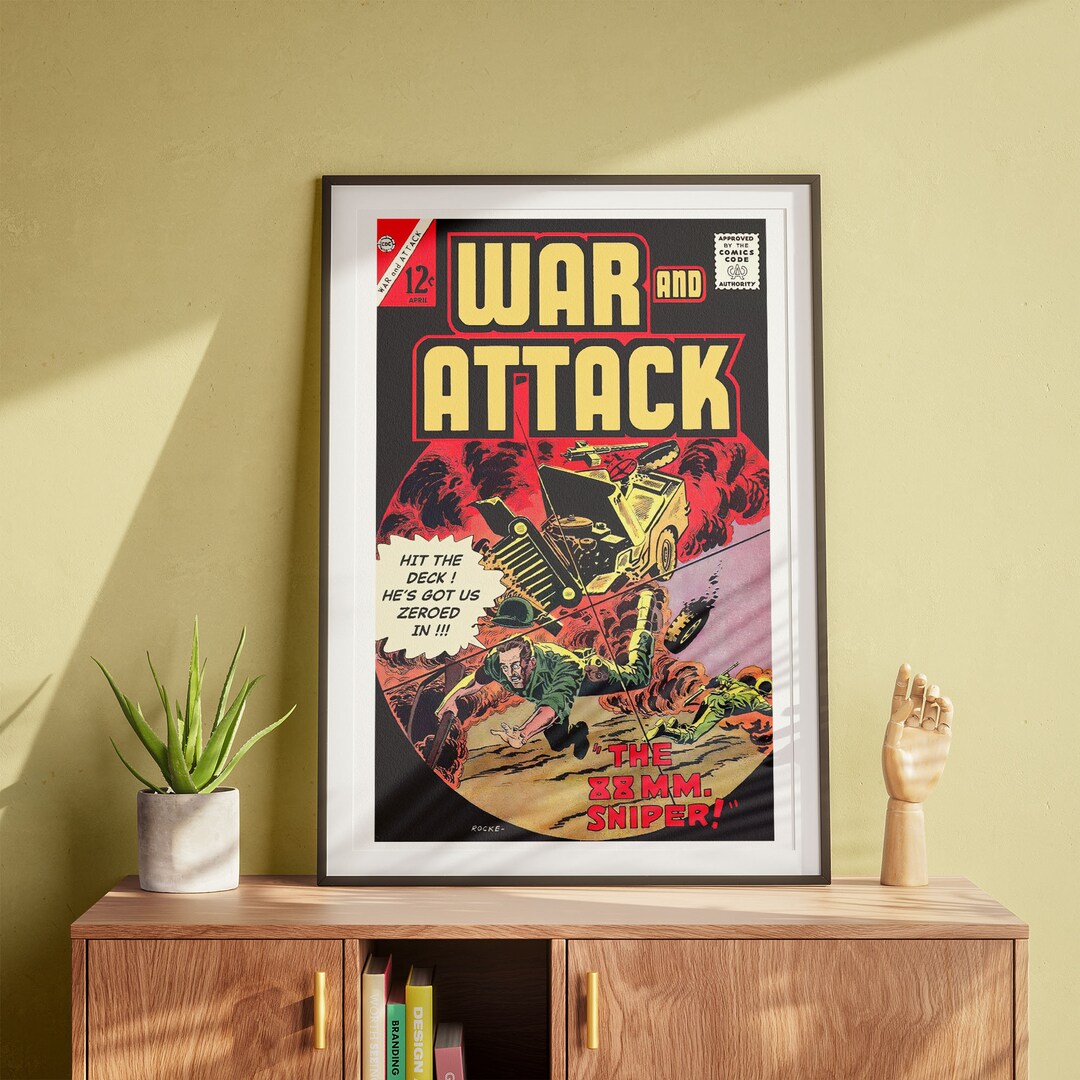 War and Attack, Vintage Wall Art, Comic Book Poster, World War Two ...