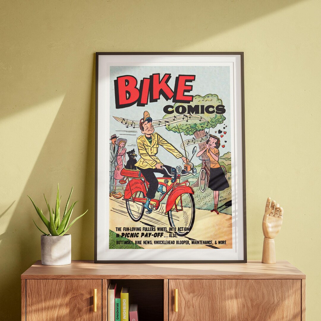 Bike Comics, Vintage Wall Art, Bicycle Artwork, Comic Book Poster ...
