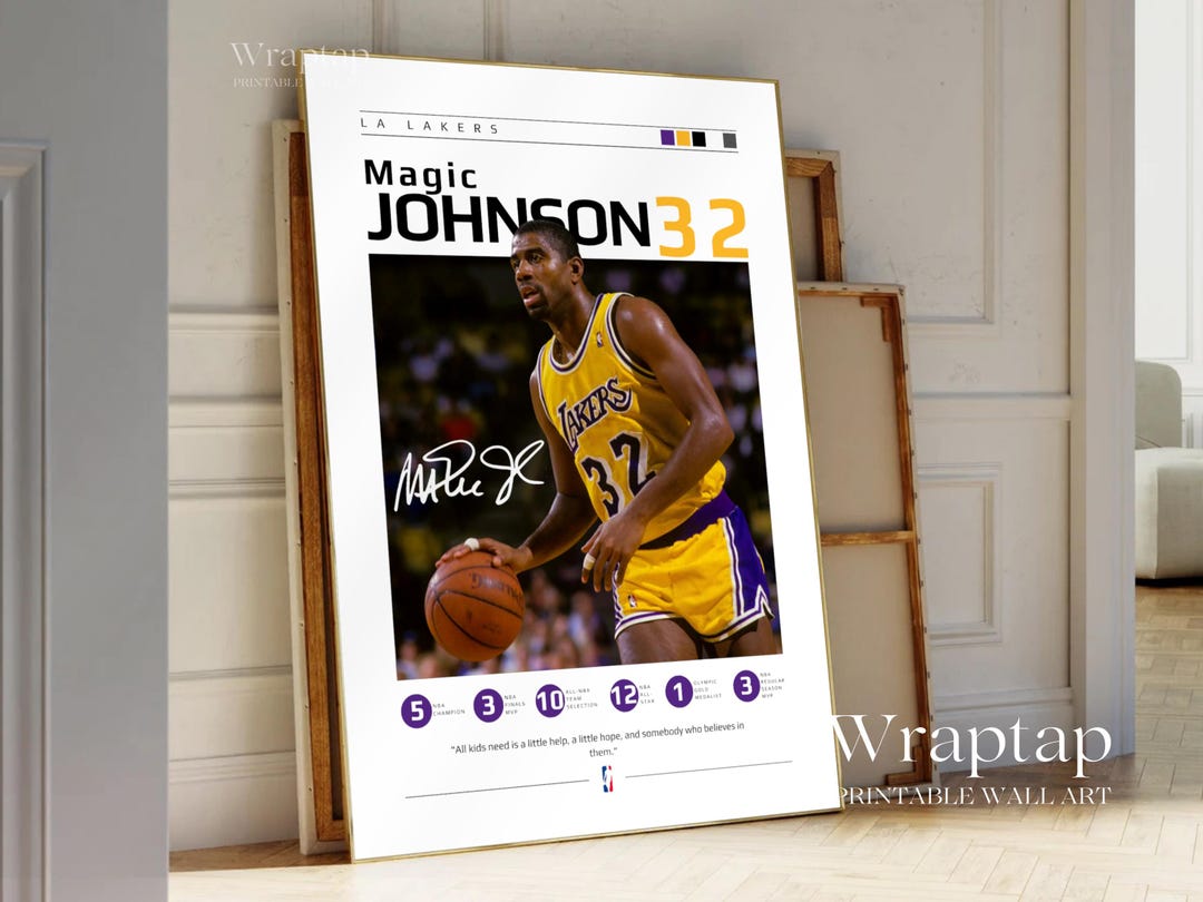 Magic Johnson Poster, NBA Legend Print, Sports Wall Art, LA Lakers ...