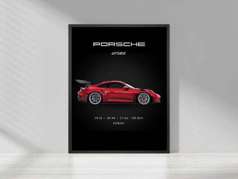 Red Porsche 911 GT3 RS Poster Car Art Wall Decor, Modern Porsche Wall ...