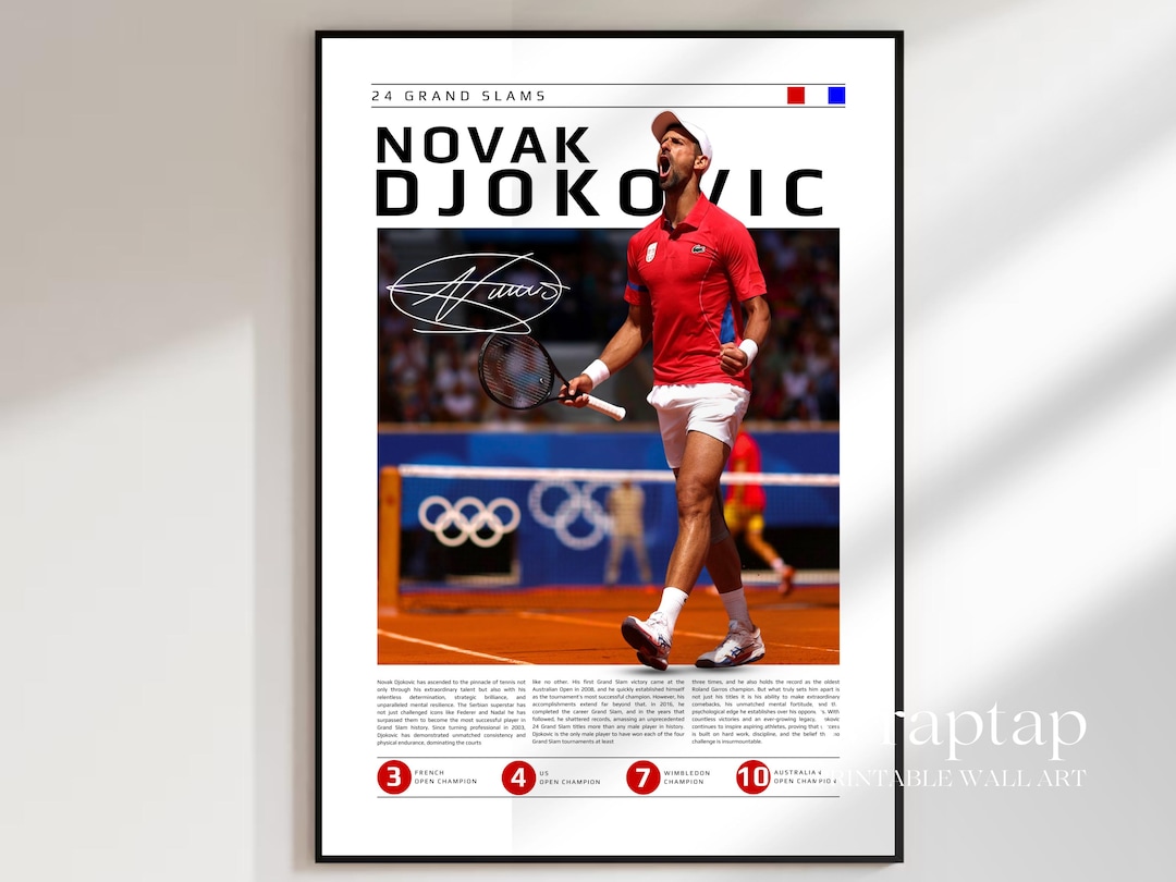 Novak Djokovic Poster Tennis Wall Art, Tennis Player Print, Sports ...