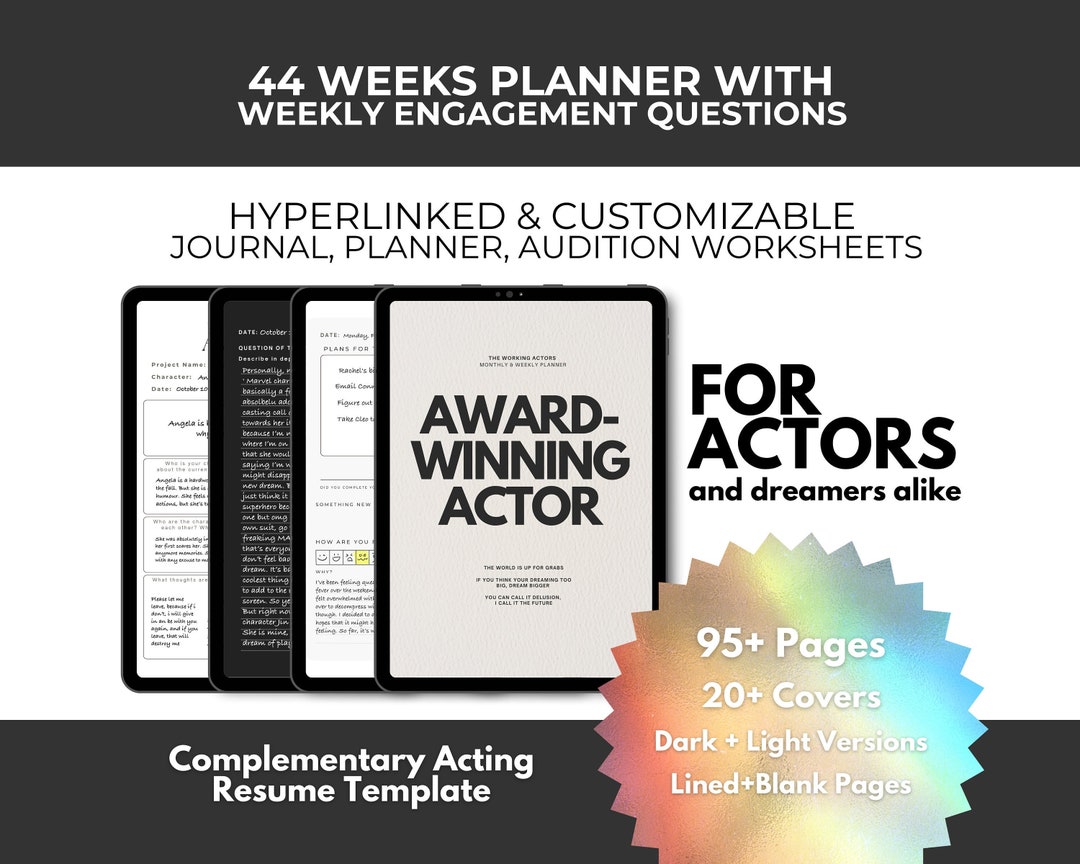 Digital Acting and Audition Journal, Planner, Workbook I Printable ...