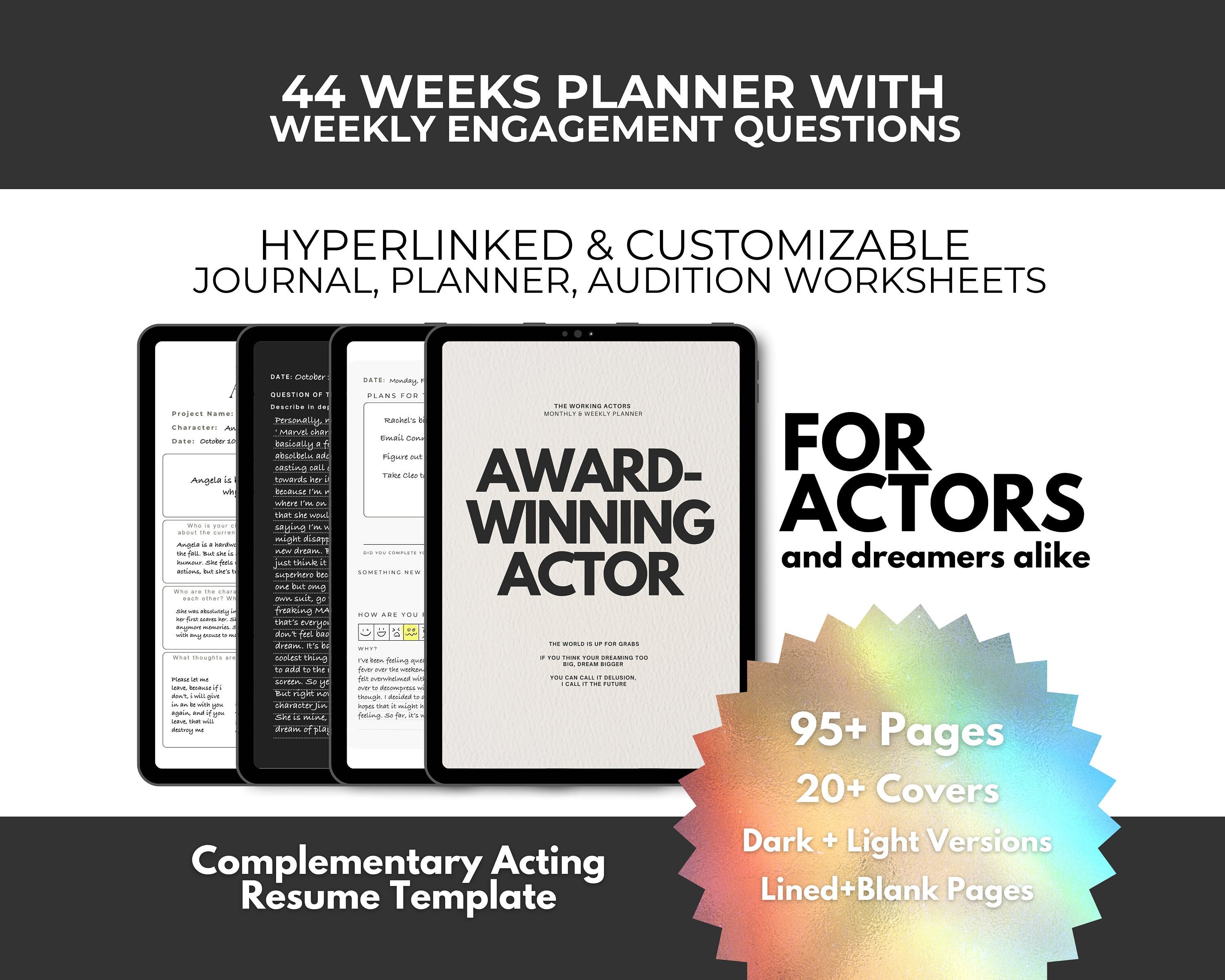 Digital Acting and Audition Journal, Planner, Workbook I Printable ...