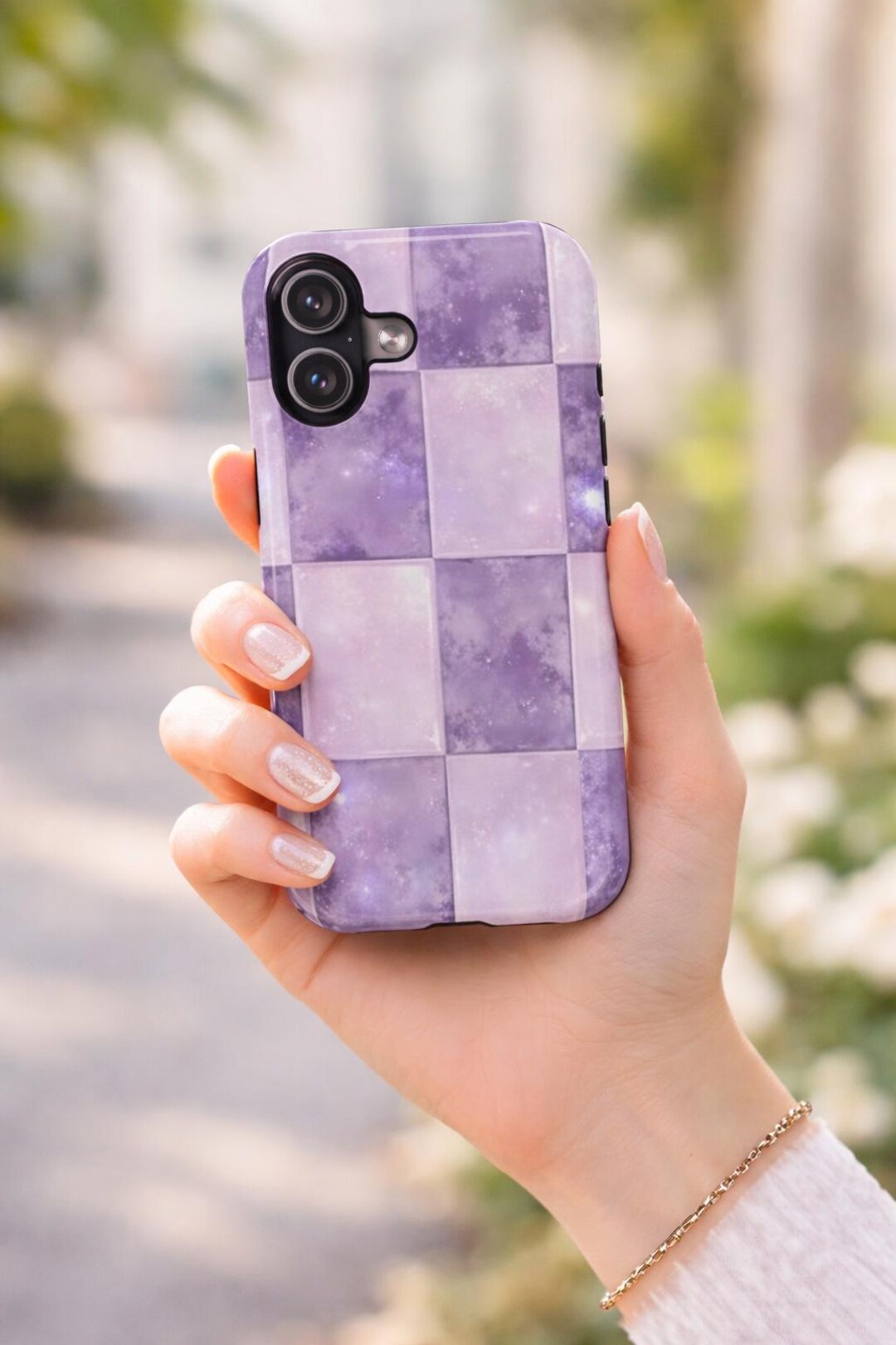 Marble Checkered Mag Safe Phone Case, Grid Checkered Pattern Impact ...