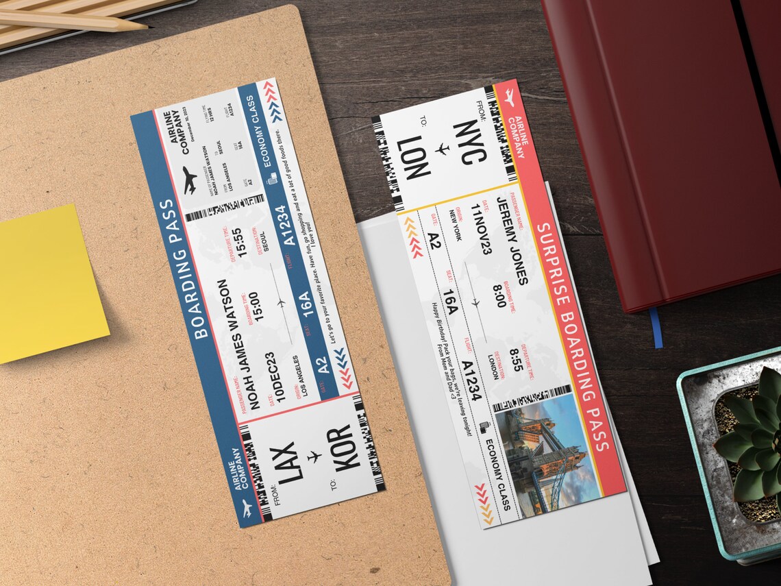 Editable Boarding Pass Template, Surprise Trip Airplane Ticket ...