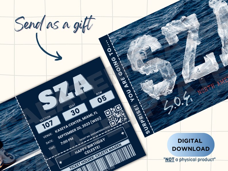 SZA SOS Tour Konzertkarte Canva Template Ticket Überraschungsgeschenk ...
