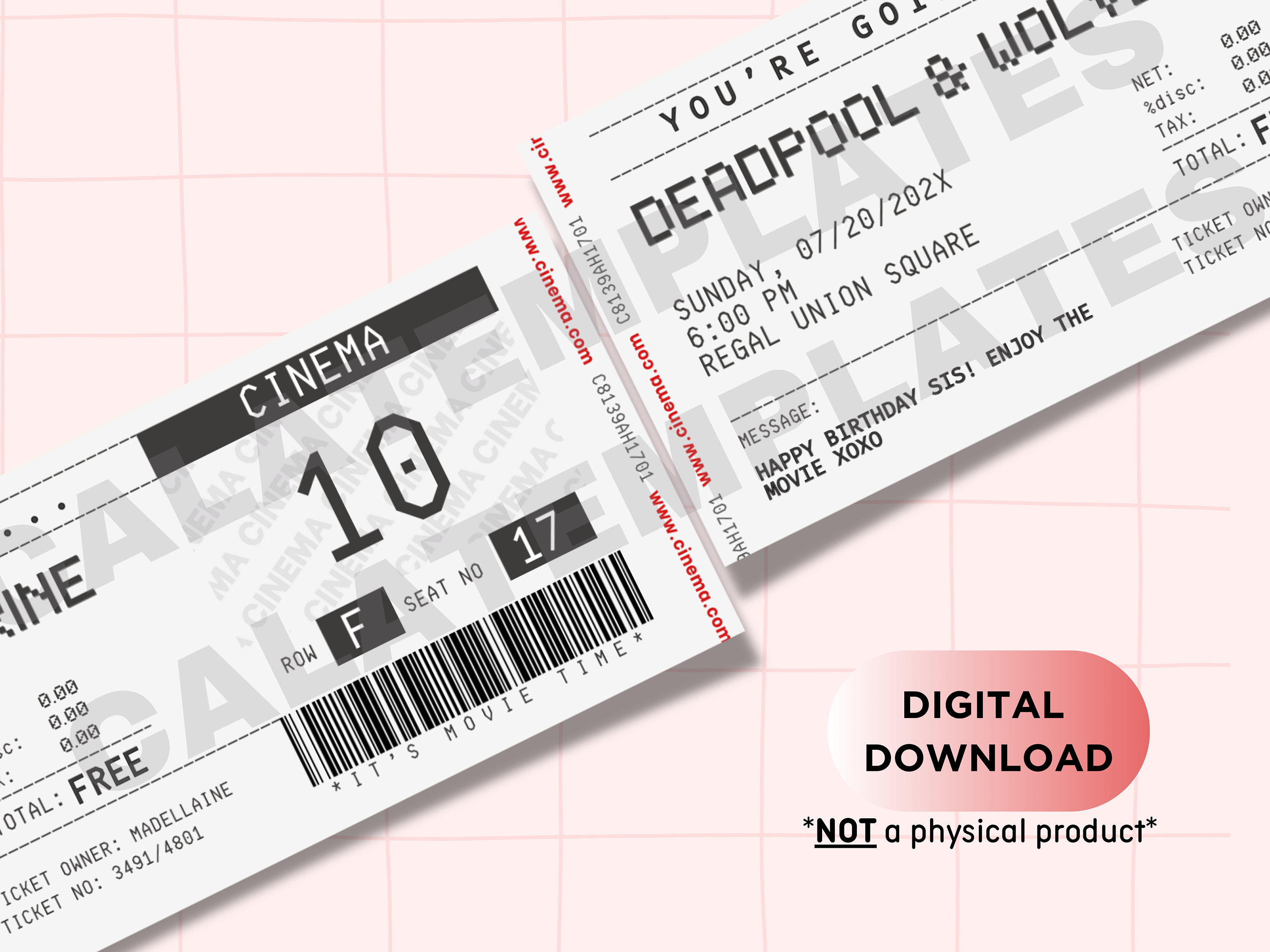 Movie Ticket Invitation Surprise Gift, Movie Ticket Coupon Receipt ...