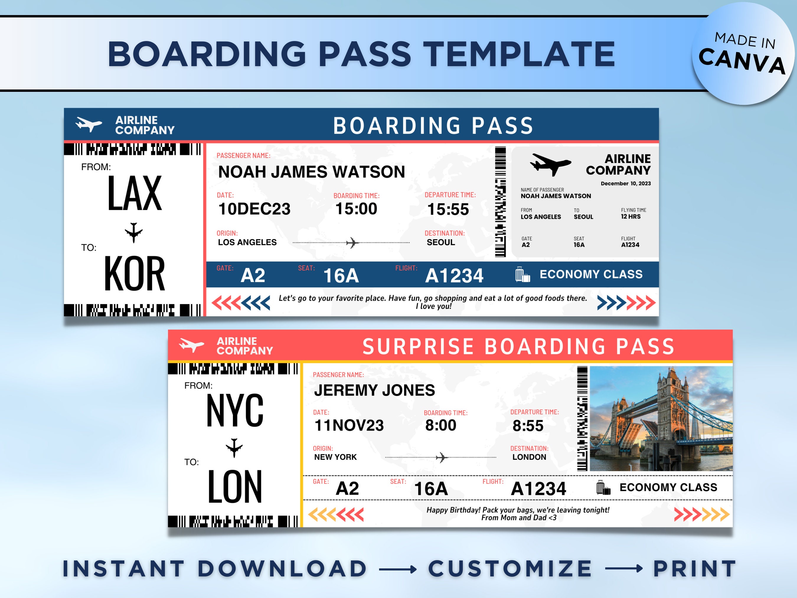Editable Boarding Pass Template, Surprise Trip Airplane Ticket ...
