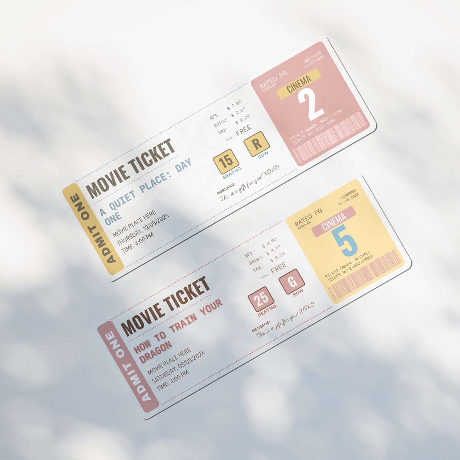 Pastel Cinema Ticket Invitation Surprise Gift, Cute Movie Ticket ...