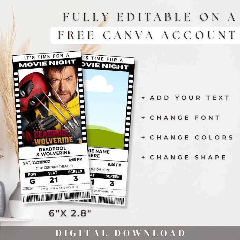 Date Night Movie Ticket Surprise Gift, Editable Gift Coupon Ticket ...
