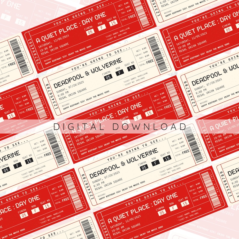Surprise Gift Movie Ticket Printable, Date Night Idea Movie Canva ...