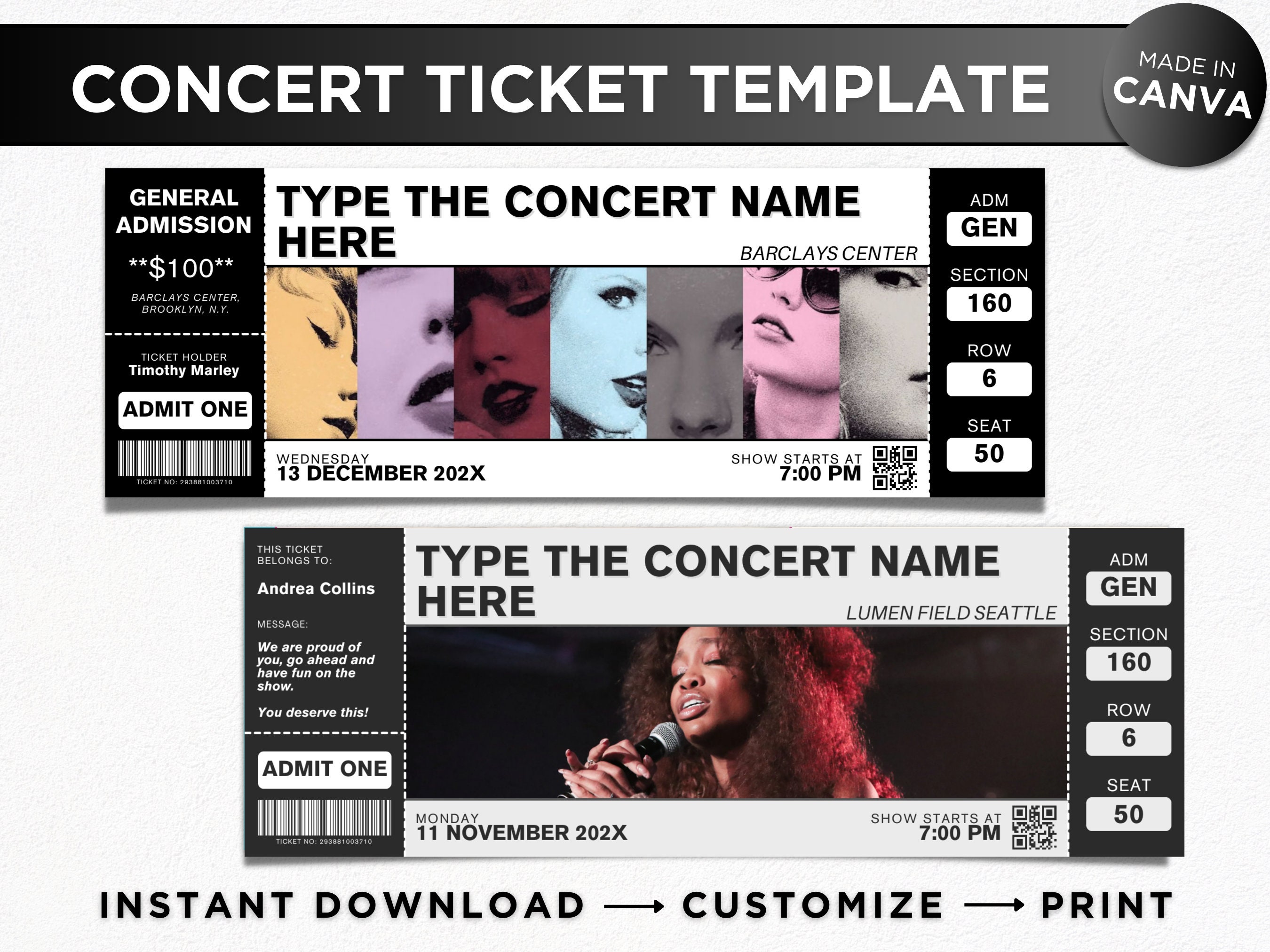 Editable Concert Ticket Template Keepsake Surprise Gift Idea, Canva ...