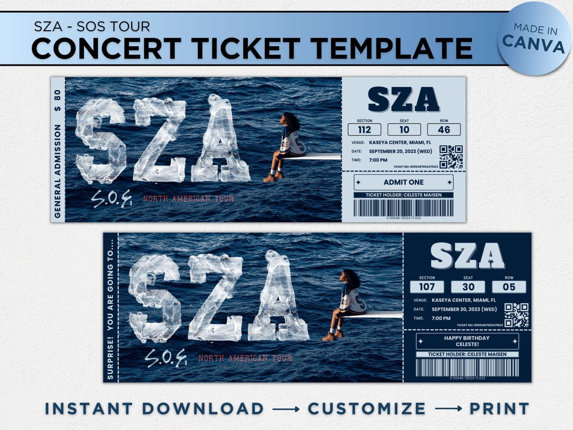 SZA SOS Tour Concert Ticket Canva Template Ticket Surprise Gift ...