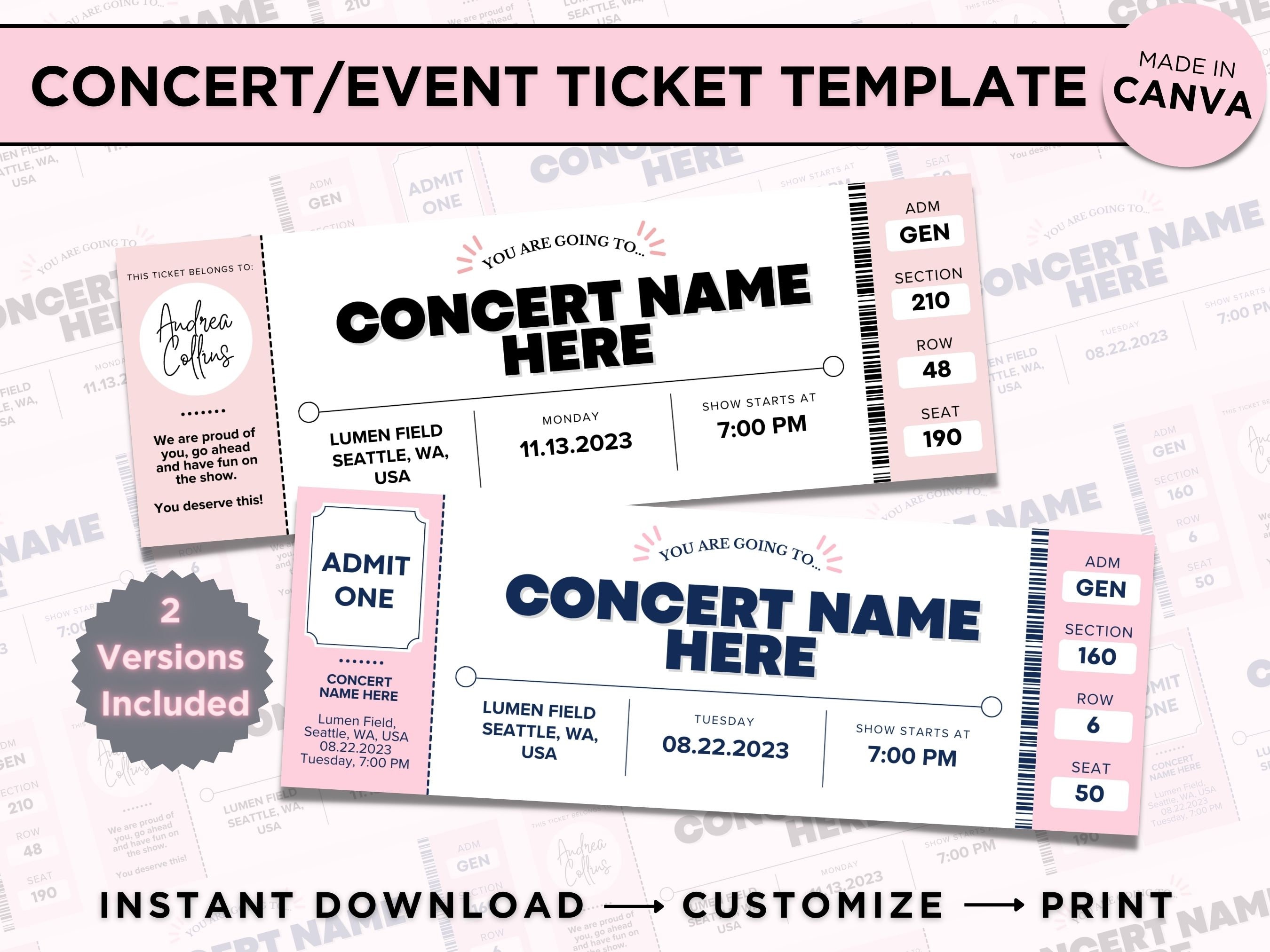 Concert Ticket Canva Template Printable Event Ticket Invitation Custom ...