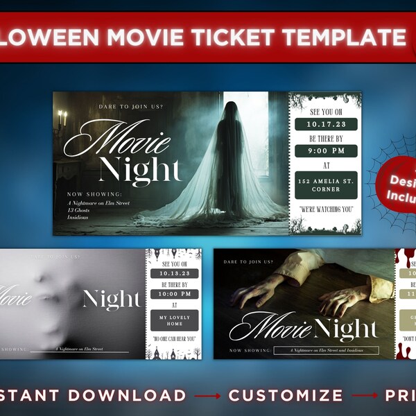 Halloween Movie Ticket Template - Etsy