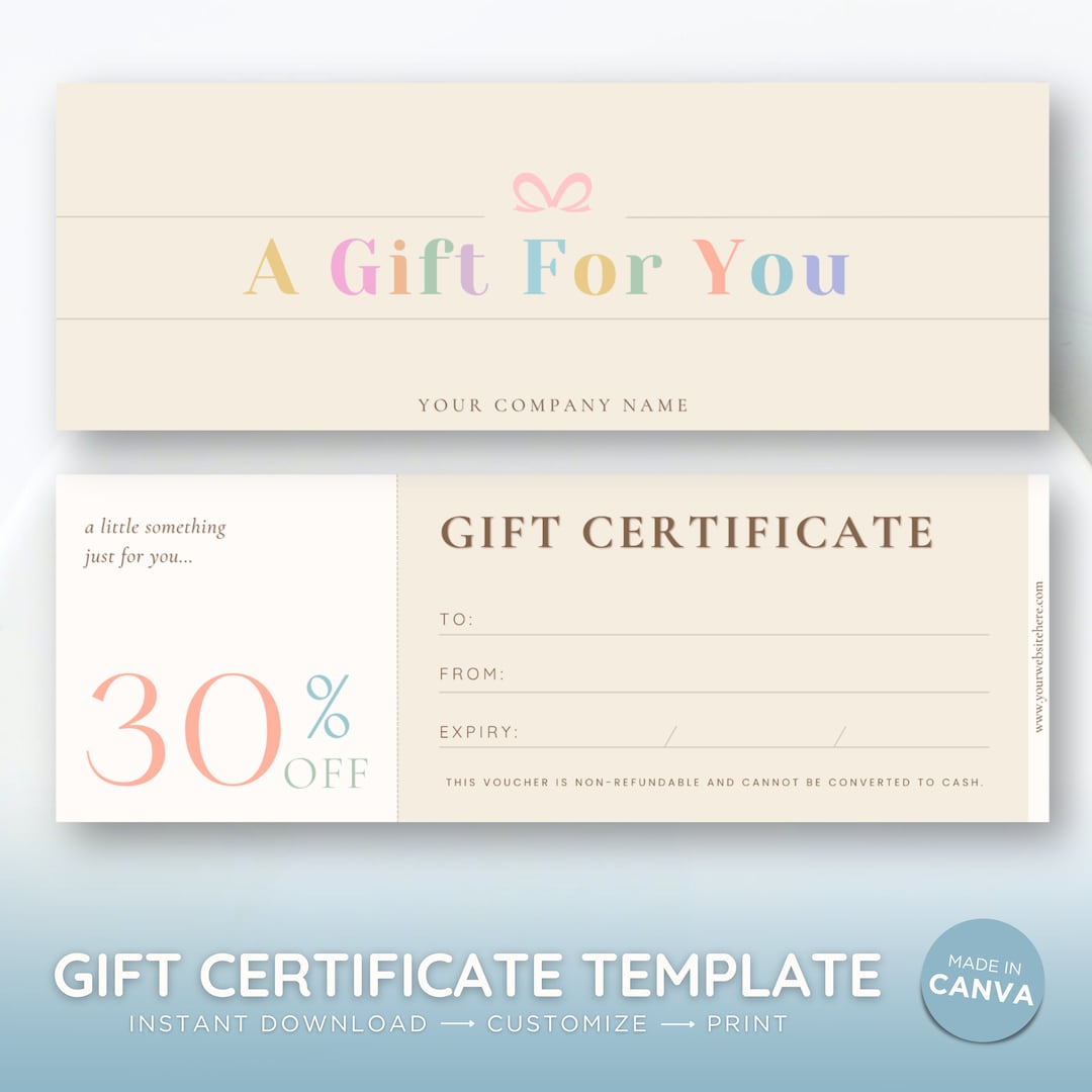 Editable Gift Card Template, Printable Pastel Custom Gift Certificate ...