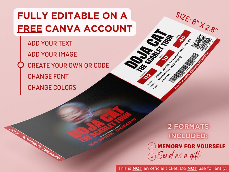 Doja Cat Ticket Editable Canva Template Printable, the Scarlet Tour ...