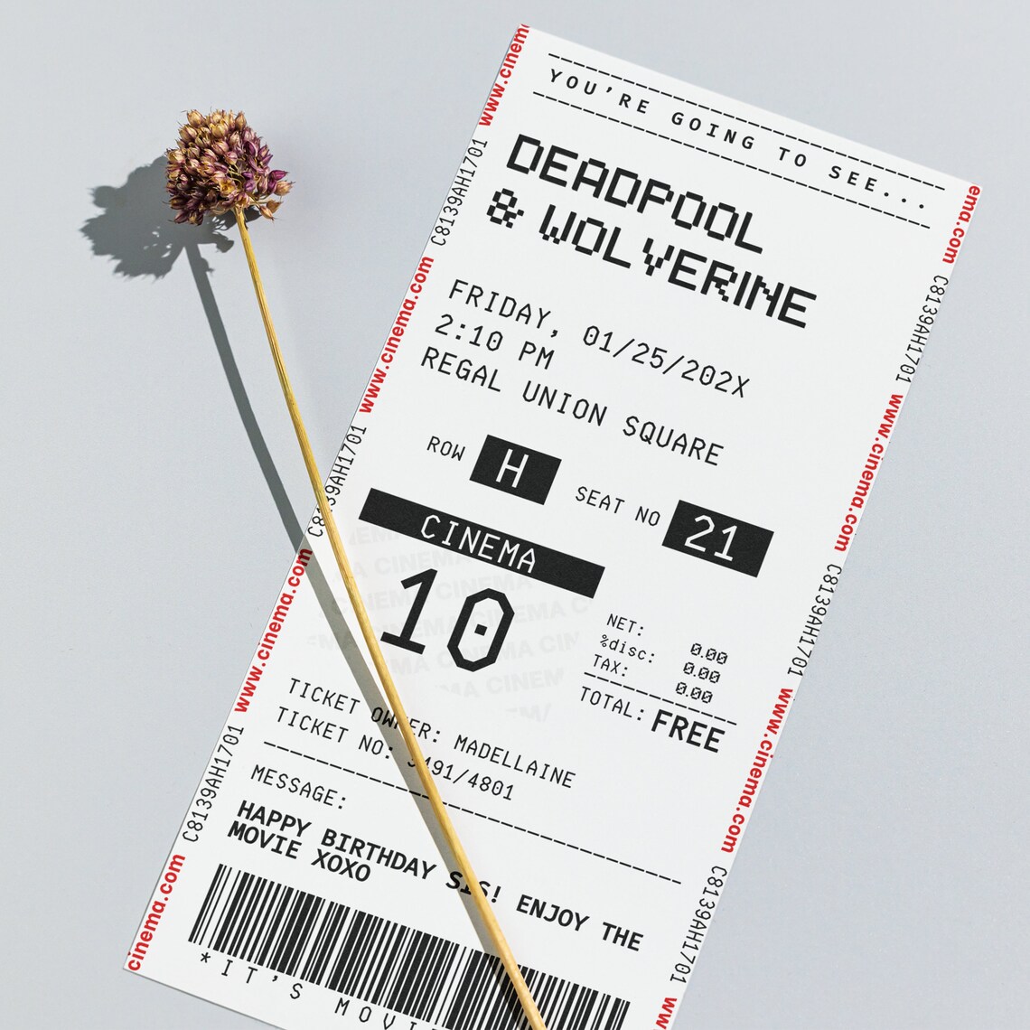 Movie Night Ticket Invite Surprise Gift Template, Movie Ticket Coupon ...