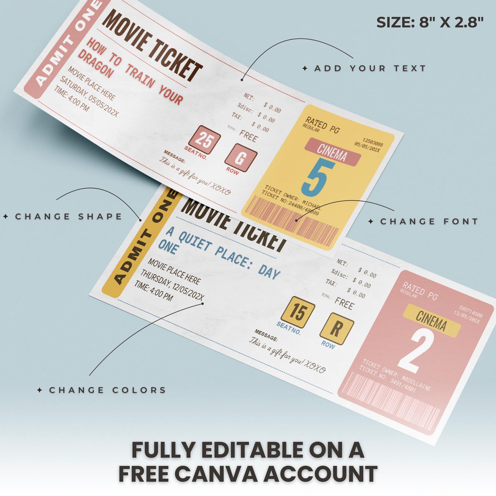 Pastel Cinema Ticket Invitation Surprise Gift, Cute Movie Ticket ...