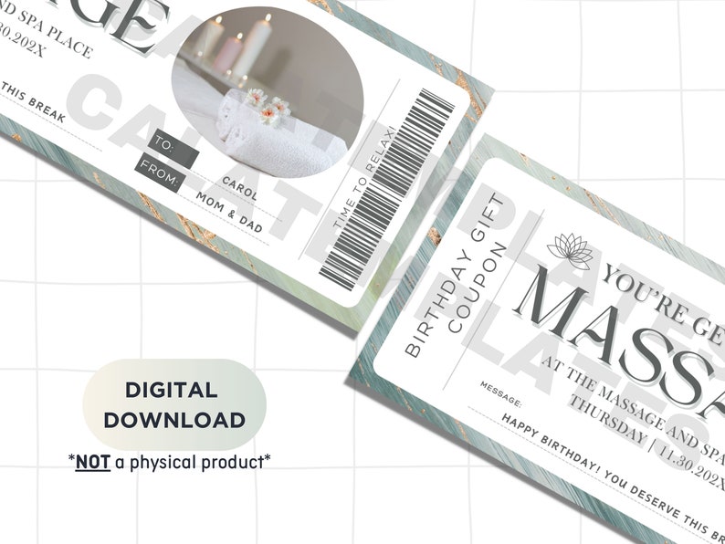Massage Gift Voucher: Editable Spa Day Ticket (canva Template) - Etsy