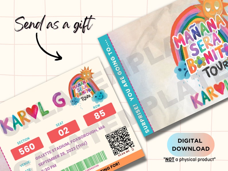 Karol G Mañana Sera Bonito Tour Ticket Editable Canva Template, Digital ...